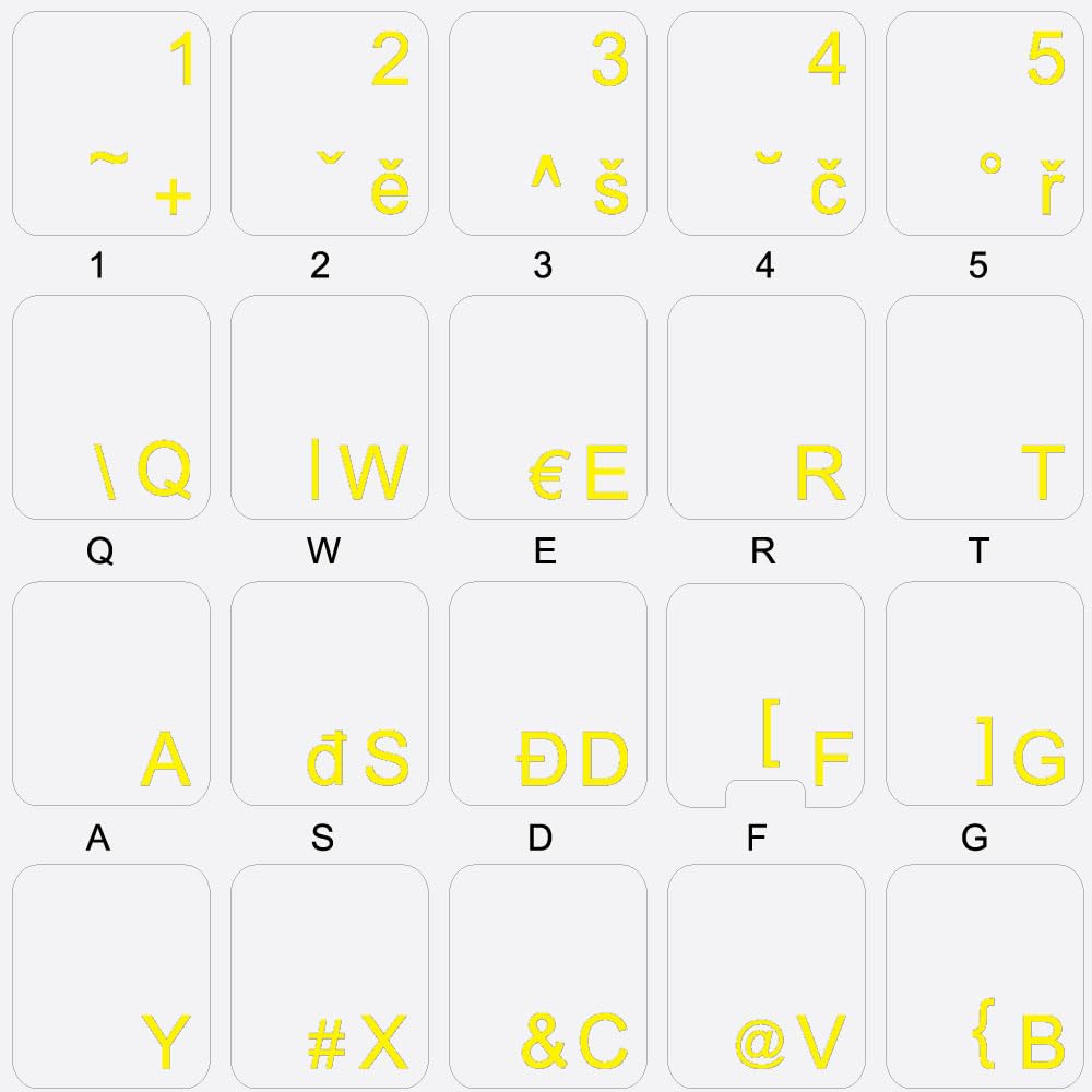 Amazon.com: CZECH KEYBOARD STICKERS with YELLOW LETTERING ON ...
