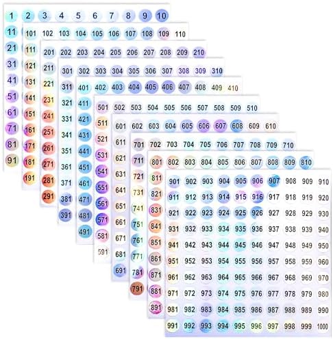 Simarro Number Stickers (1-1000), Self-Adhesive, Waterproof Round ...