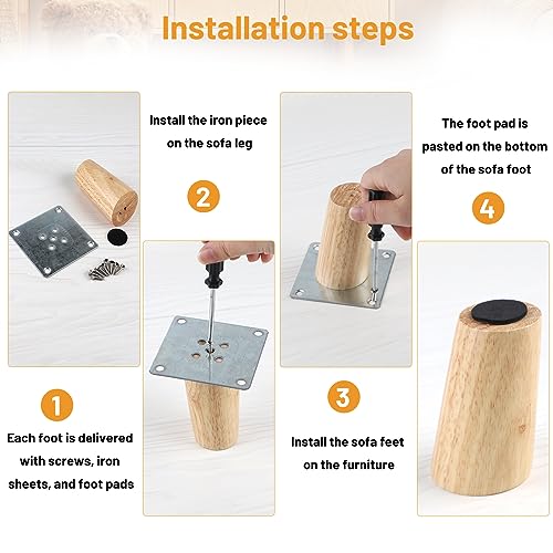 DBREAKS Wooden Furniture Feet, Pack of 4 Solid Wood Conical Slanted ...