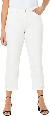 Catherines Women's Plus Size Eyelet Hem Straight Leg Capri at Amazon Women's Jeans store