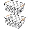 Amazon.com - Black 2PCS Wire Storage Baskets with Wooden Handles ...