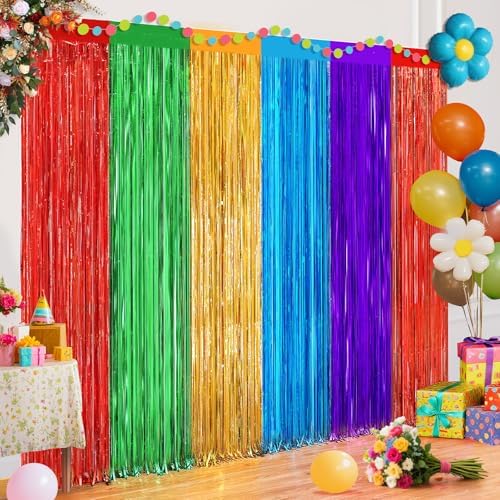 Amazon.com : 2 Pack Rainbow Foil Fringe Curtains, 3.3ft x 6.6ft Mexican ...