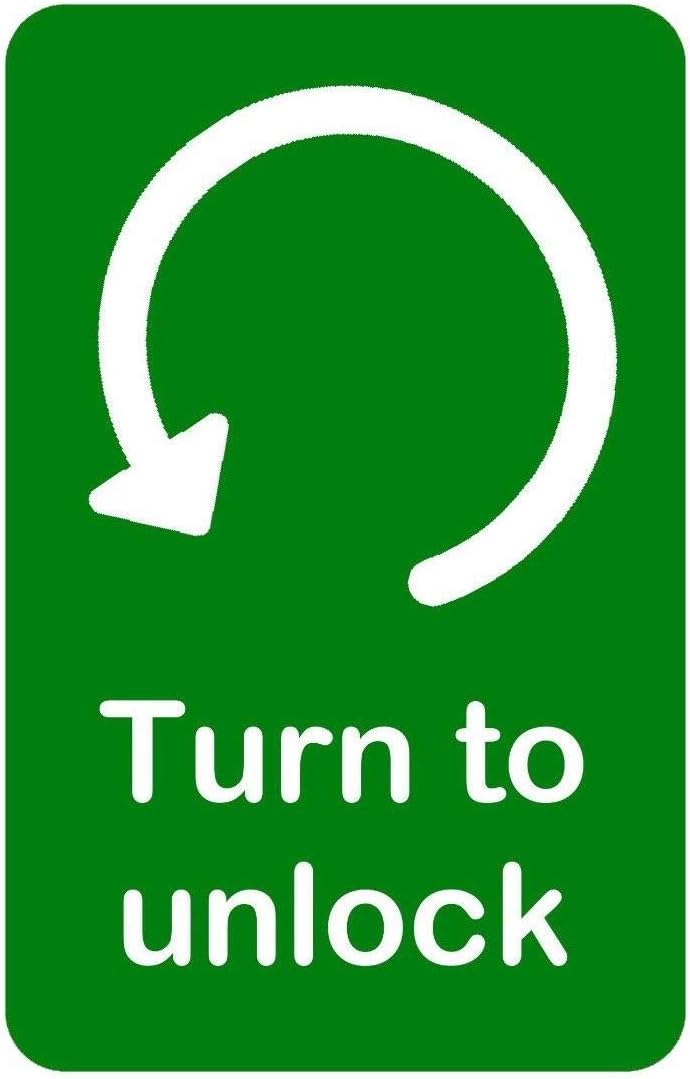 TURN TO UNLOCK ADHESIVE STICKER SIGN. For doors and knobs. (1 x ...