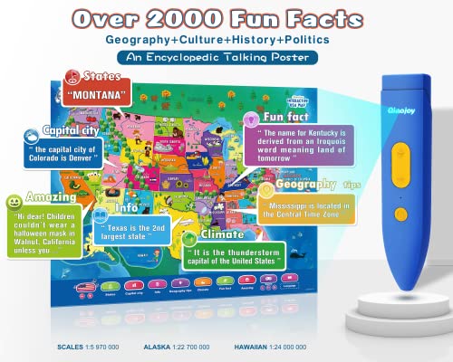 Qiaojoy V2 Interactive Kids Map Bilingual United States Map for Kids ...