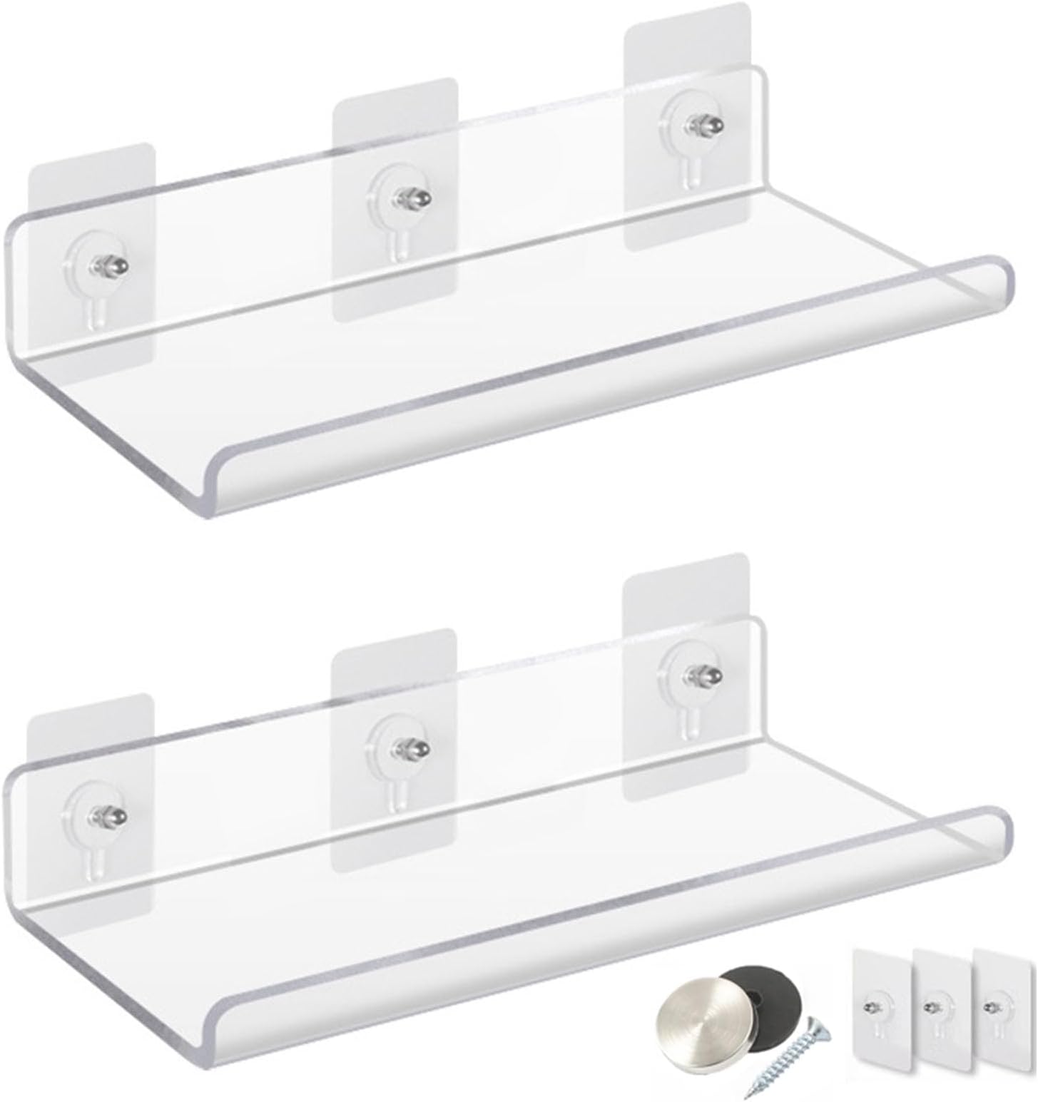 HOJKMA Invisible Acrylic Floating Shelves Clear Wall Mounted Shelf, 2 ...