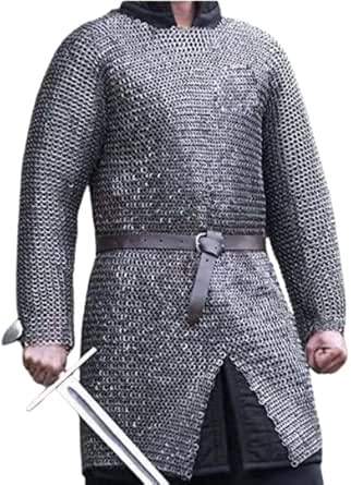 Amazon.com: 9mm Chainmail Hauberk Flat Riveted With Solid Rings Full ...