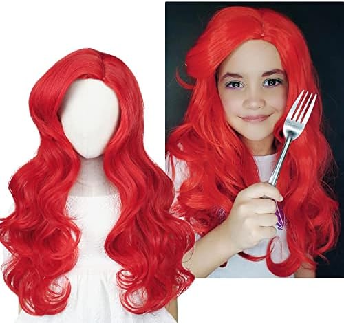 Amazon.com: Aicos Mermaid Cosplay Wigs for Kids Long Red Curly Wig with ...