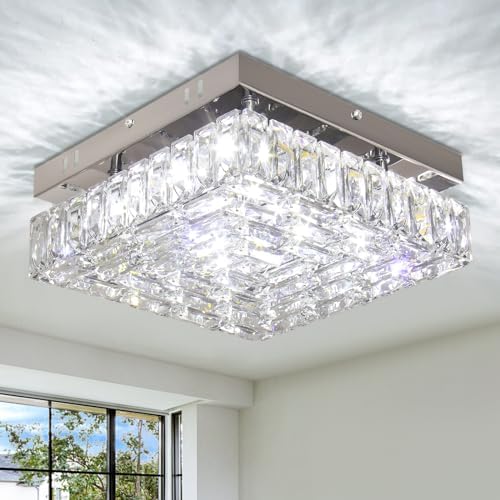 FRIXCHUR Square Flush Mount Crystal Chandelier LED Crystal Ceiling ...