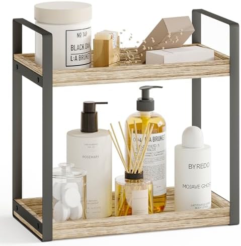 MAHUEEOL 2 Tier Bathroom Counter Organizer Wood Bathroom Storage Shelf ...