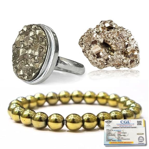 Buy Combo of Original Pyrite Ring, Golden Bracelet With Lab Test ...