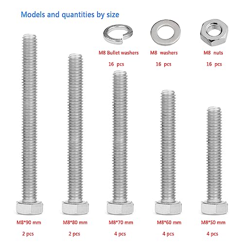M8 Nuts And Bolts Set,Stainless Steel Hex Bolts Sets With Washers ...