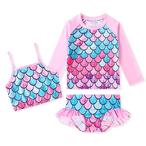 Snapklik.com : Girls Rash Guard Sets Pink Mermaid Long Sleeves Swimsuit ...
