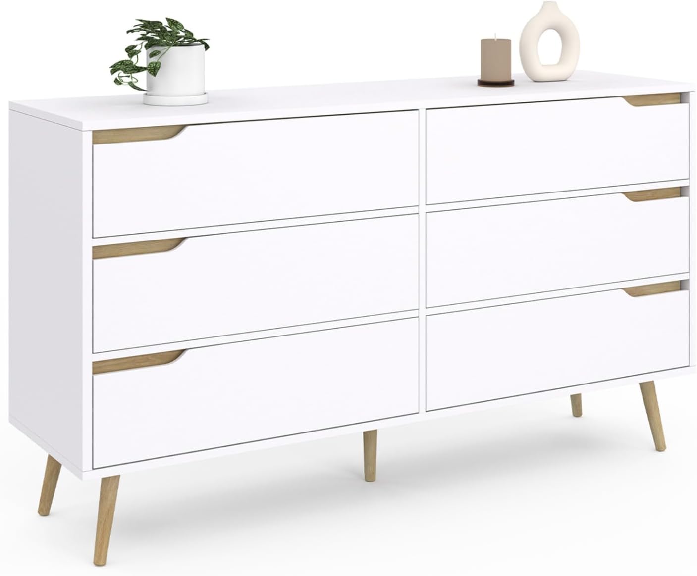 IDMarket Helsinki XXL 6-Drawer Chest 140 cm Scandinavian White ...