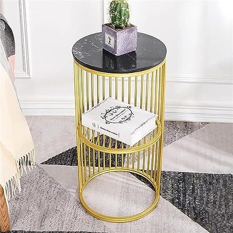 WOODENYA Metal Golden Round Tall Side Table, Marble Top Coffee Table ...