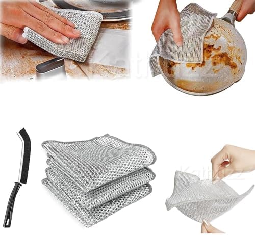 Kathuzz Two Layer Non Scratch Dish Wash Cloth (3 Pack) Mesh Wire Cloth ...