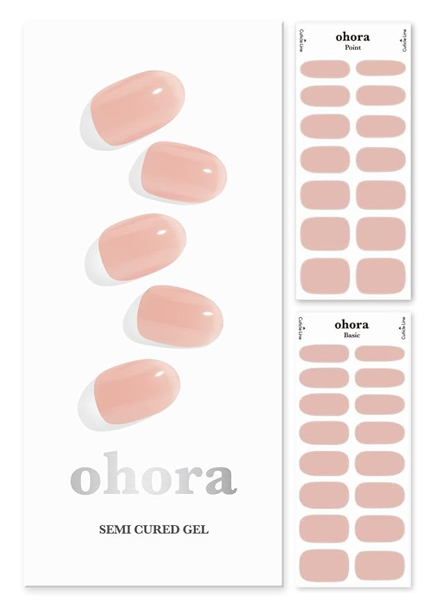 Amazon.com: ohora Semi Cured Gel Nail Strips (N Bare Apricot) - Nude, Solid, Works with Any UV ...
