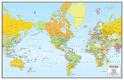 Colorful Political Mercator Projection World Desktop Map Gloss ...