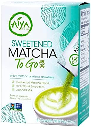 Amazon.com: Aiya Japanese Sweetened Matcha Powder to Go Sticks ...