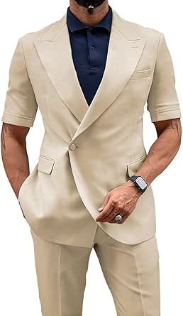 Amazon.com: Short Sleeve Suits for Men 2 Piece Suit Regular Fit Blazer ...