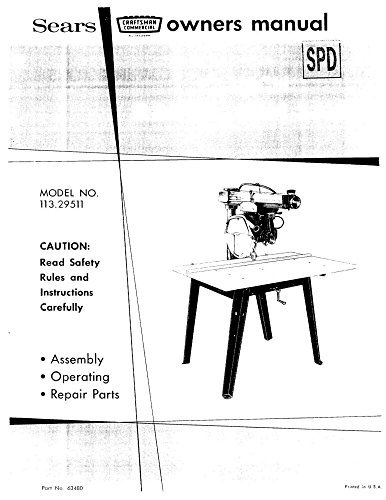 Instruction Manual for 1972 Craftsman 113.29511 Commercial Radial Arm ...