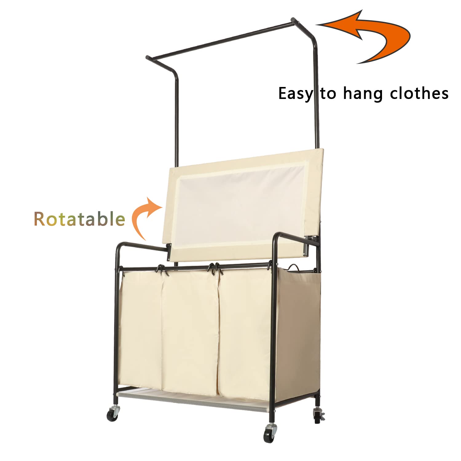 Laundry Sorter Cart with Ironing Board 3-Section Laundry Hamper and ...