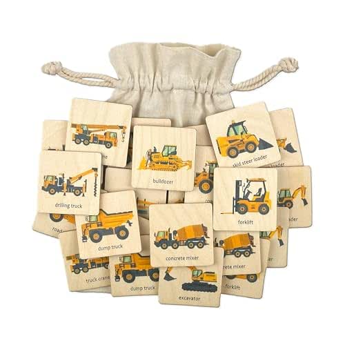Amazon.com: Montessori Wooden Construction Truck Car Memory Game ...