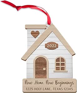 Amazon.com: Getcus - New Home New Beginnings Ornaments Wooden for Christmas Tree 2022 Family ...