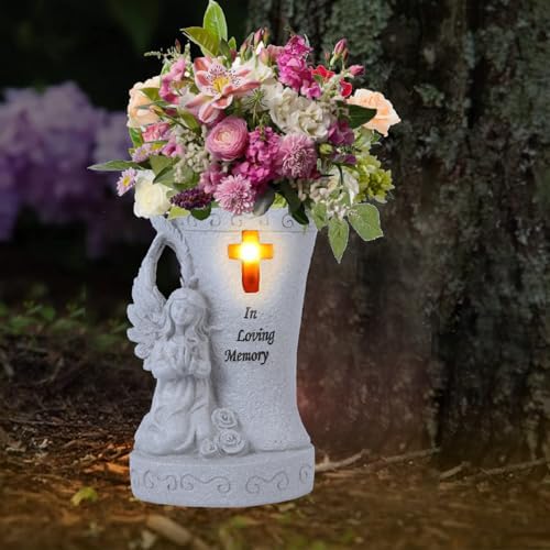 Cemetery Commemorative Gift - Garden Angel Statue with Solar Lights and ...