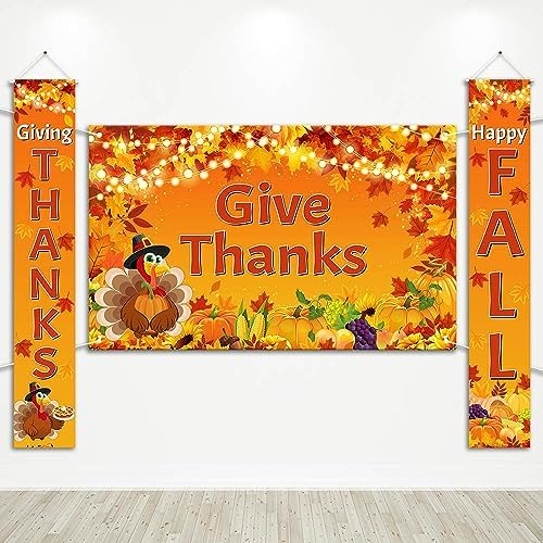 Amazon.com: GIVE THANKS Hanging Banner Porch Sign Autumn Pumpkin Maple ...