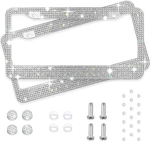 Amazon.com: Crystal Bling License Plate Frames for Women - 2 Pack Handcrafted Acrylic Bedazzled ...