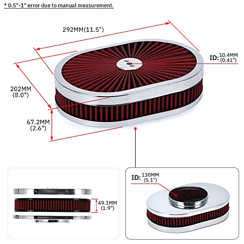 Snapklik.com : 12x2 Oval Air Cleaner Filter Assembly 5-1/8 Carb Neck w ...