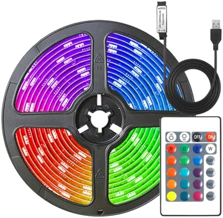 Valletock USB LED Strip Light, 16 Colours, 4 Modes, Dimmable with ...