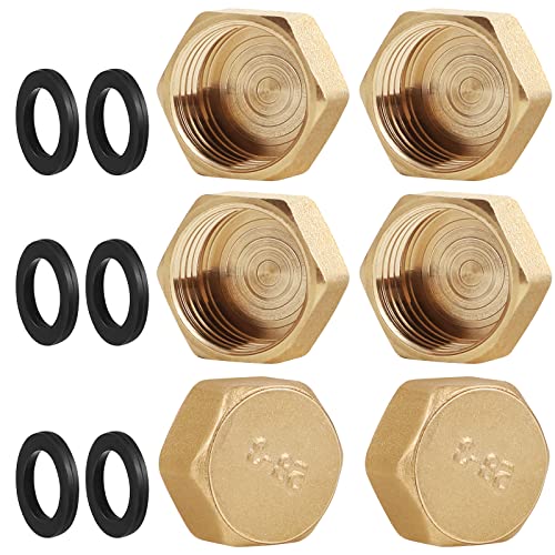 EXLECO Brass Cap 3/4 Inch Blind Plug Female Thread Hose Cap Hexagonal ...