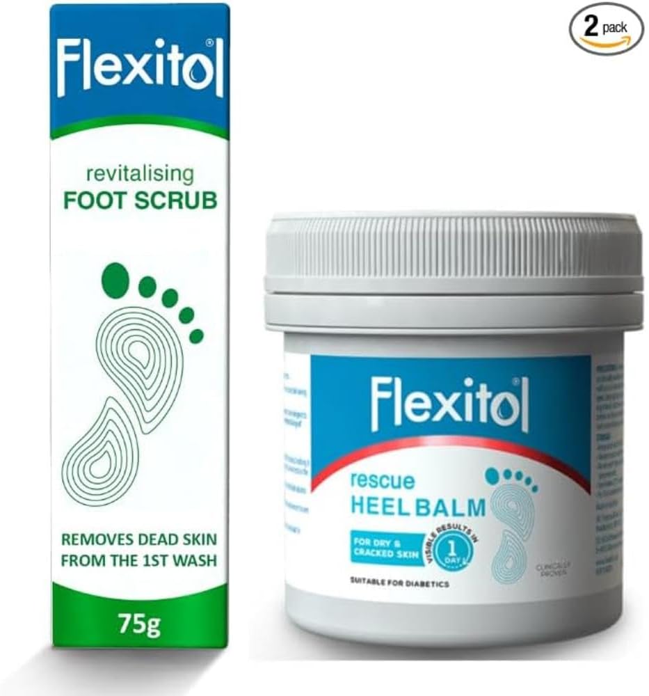 Flexitol Revitalising Foot Scrub 75g + Flexitol Rescue Heel Balm 485g ...