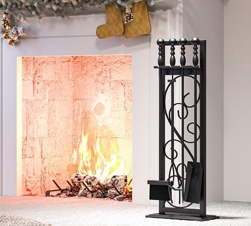 Amazon.com: 5 PCS Fireplace Tools Set Wrought Iron Fire Place ...