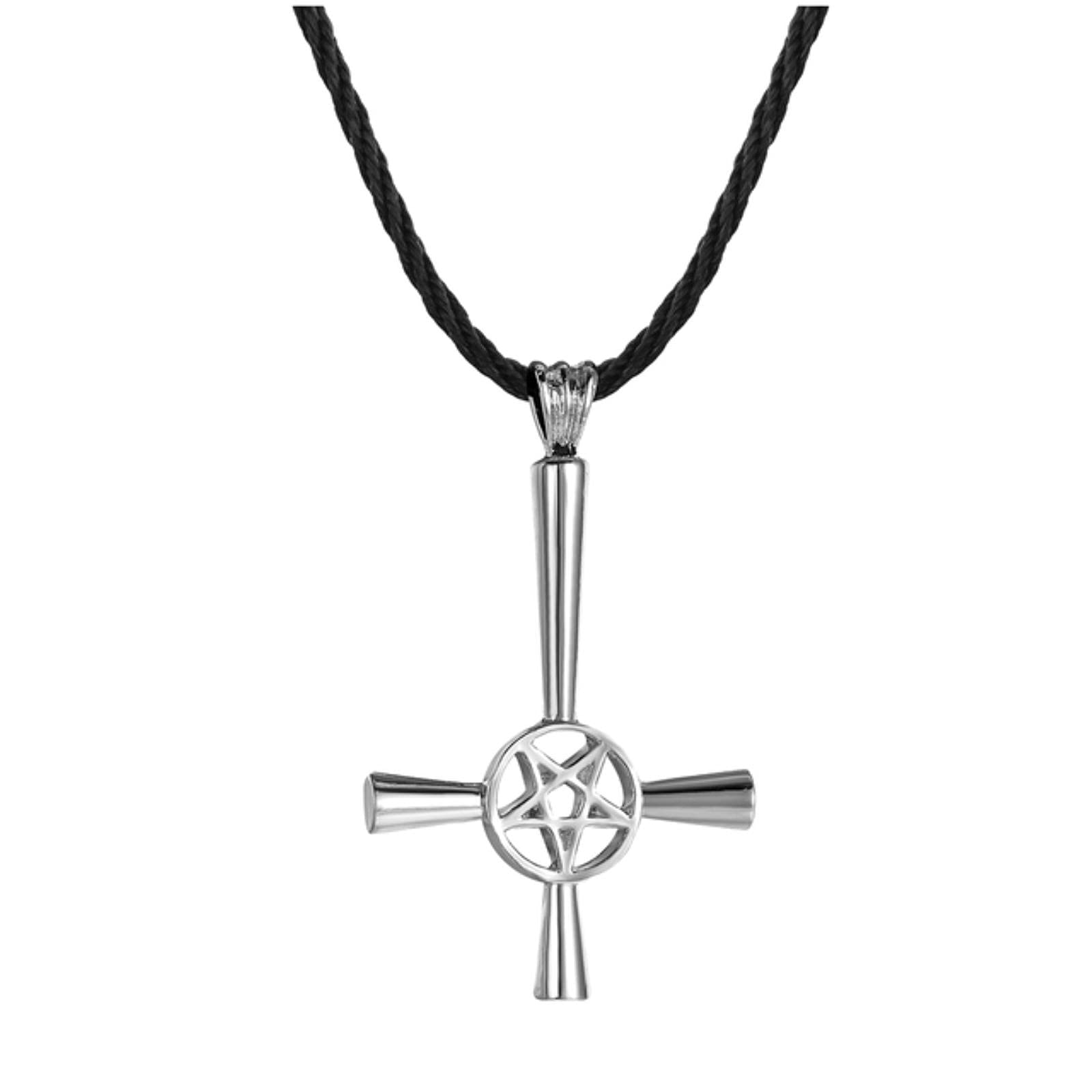 Satanic Cross Necklace Men's Black Steel Cross Pendant, Armor Of God