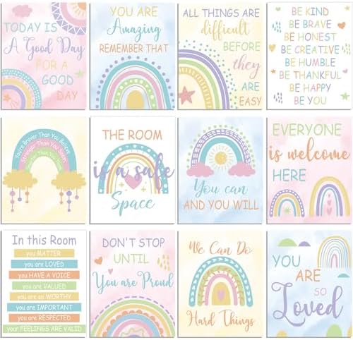 Amazon.com: Nezyo 12 Pcs Rainbow Classroom Decor Boho Poster Elementary ...