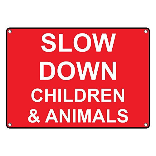 Weatherproof Plastic Slow Down Children & Animals Sign with English ...
