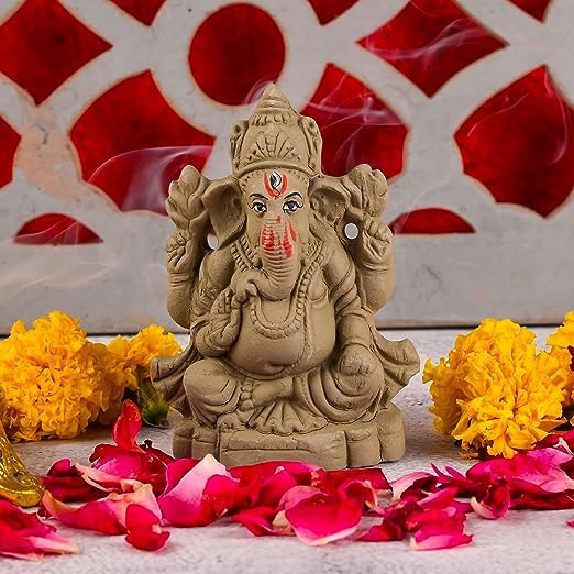 Buy IMAGICART Mitti Ganesh Idol | Eco-Friendly Mud/Clay 4 Bhuja Mukut ...