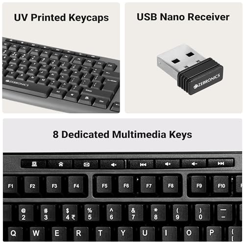 Zebronics Wireless Keyboard & Mouse Combo, 112 UV-Printed Keys, ₹ Key ...