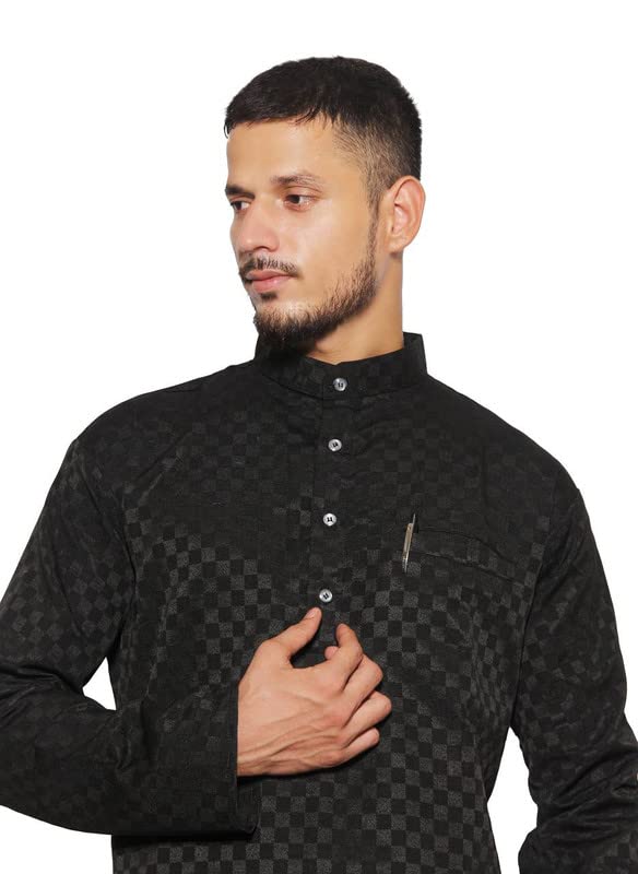 Buy As Kurta Texture Cotton Long Kurta Pajama Set for Mens (Black, M ...