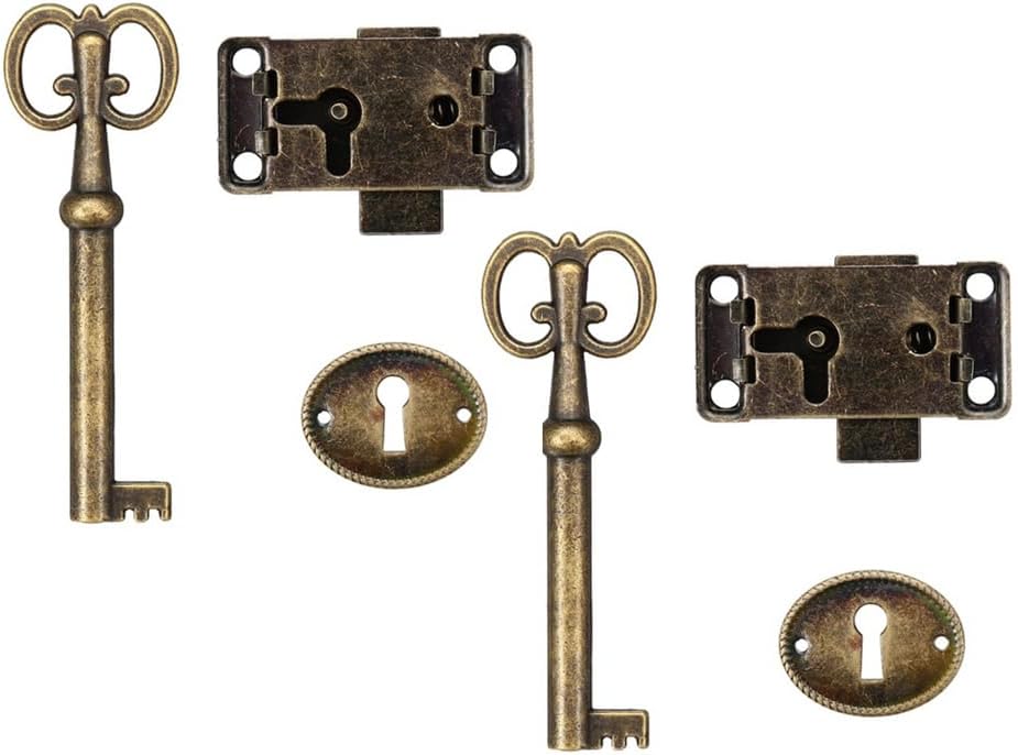 Leadigol 2PCS Cabinet Cupboard Decorative Lock,Small Antique Brass Lock ...