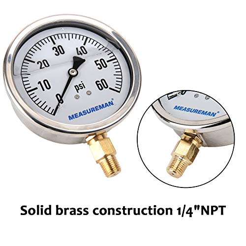 Snapklik.com : 4 Dial Size, Glycerin Filled Plumbing Pressure Gauge, 0 ...