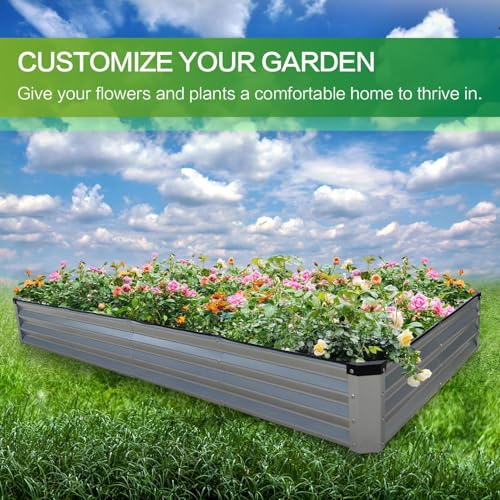 GARDMAX 8x4x1FT Galvanized Raised Garden Bed Kit, Metal Planter Boxes ...