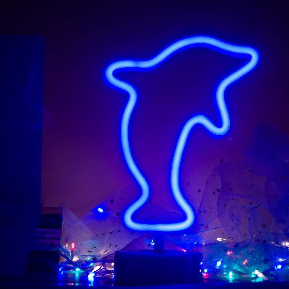 Neon Night Light LED Dolphins Shaped Neon Signs with Blue Lamp USB ...