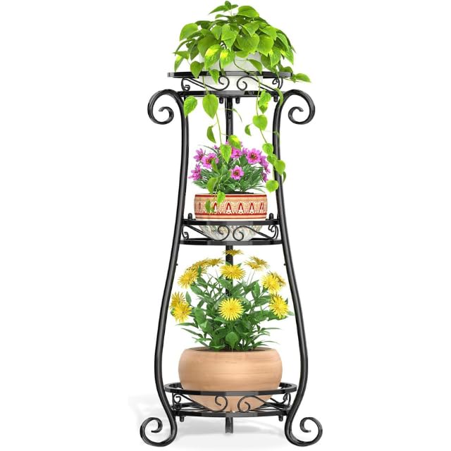 Kundi 3 Tier Tall Metal Plant Stand Indoor Outdoor Clearance, 35 Inch ...