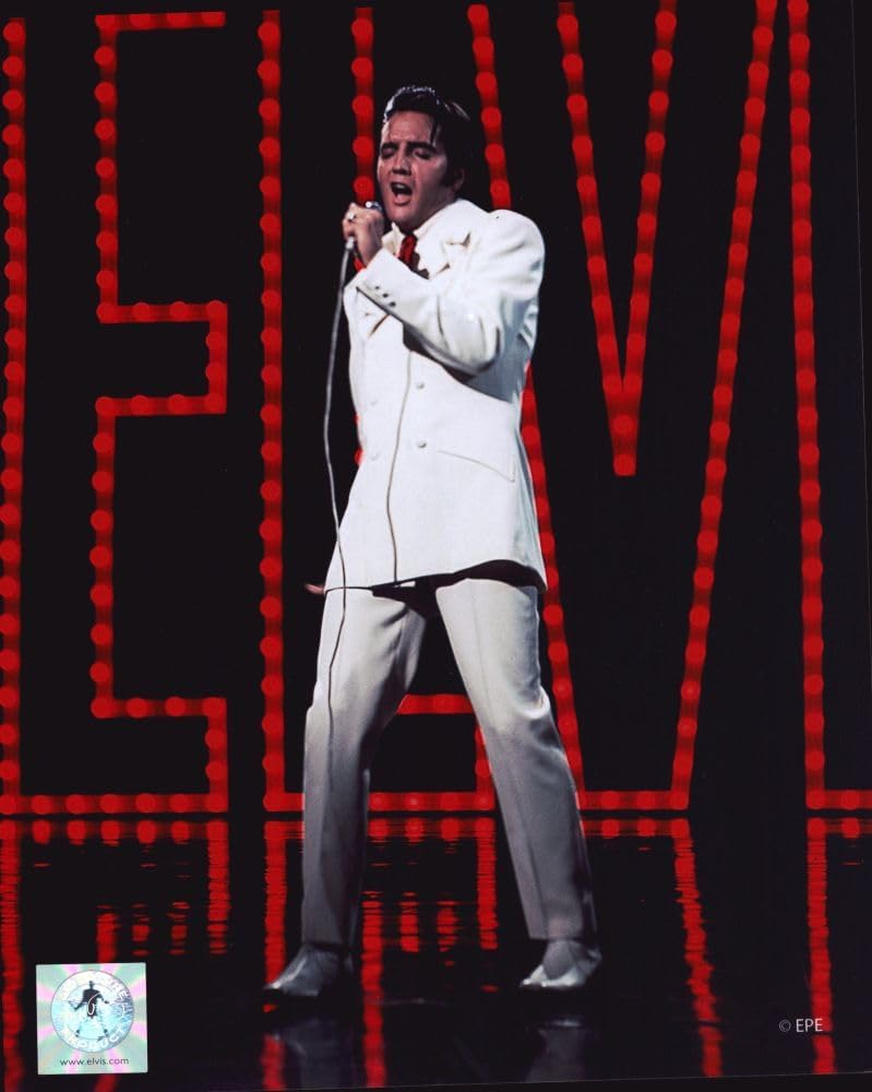 Amazon.com: Posterazzi Elvis Presley Singing With A White Suit In Front ...