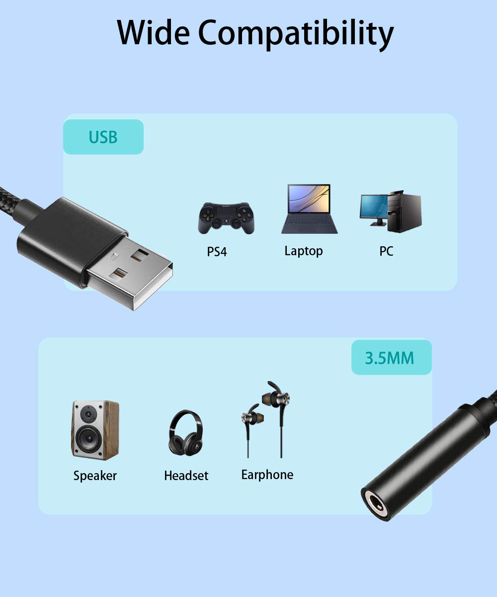 Buy USB to 3.5mm Jack Audio Adapter, TRRS 4-Pole Mic-Supported USB to ...