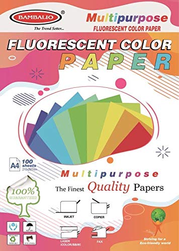 Bambalio BFP-MIX Fluorescent Colour Paper Pack Of 200 Sheets Smooth ...