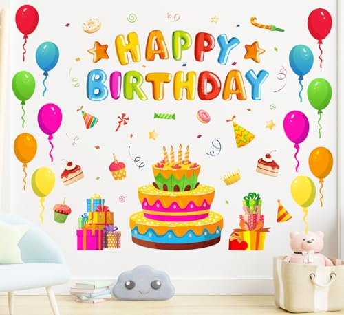 Amazon.com: Whaline 8 Sheet Colorful Birthday Wall Stickers Happy ...